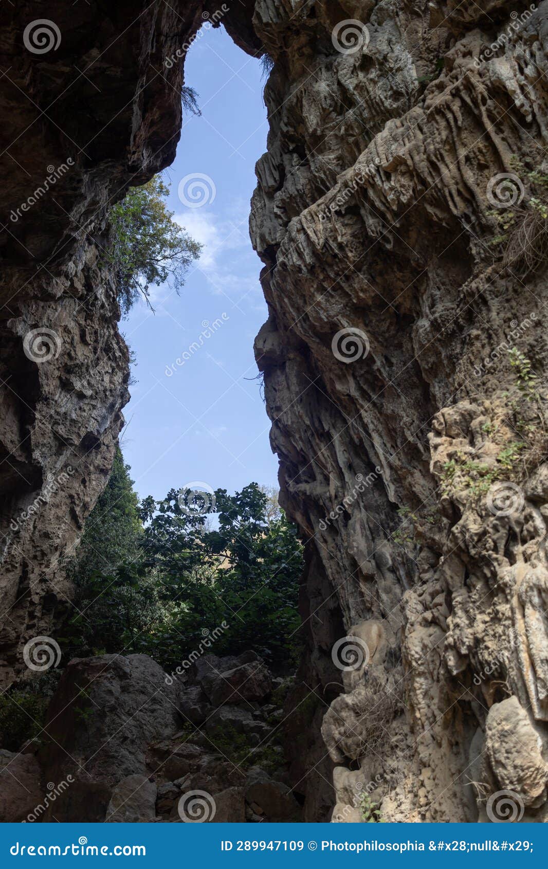 Natural Stone Cave, View from Inside To Outside. Stock Image - Image of ...