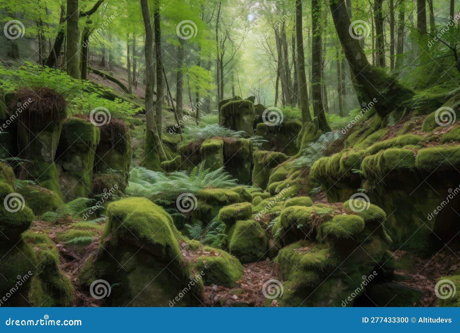 The Natural Stone Formations in the Forest, Surrounded by Moss and ...