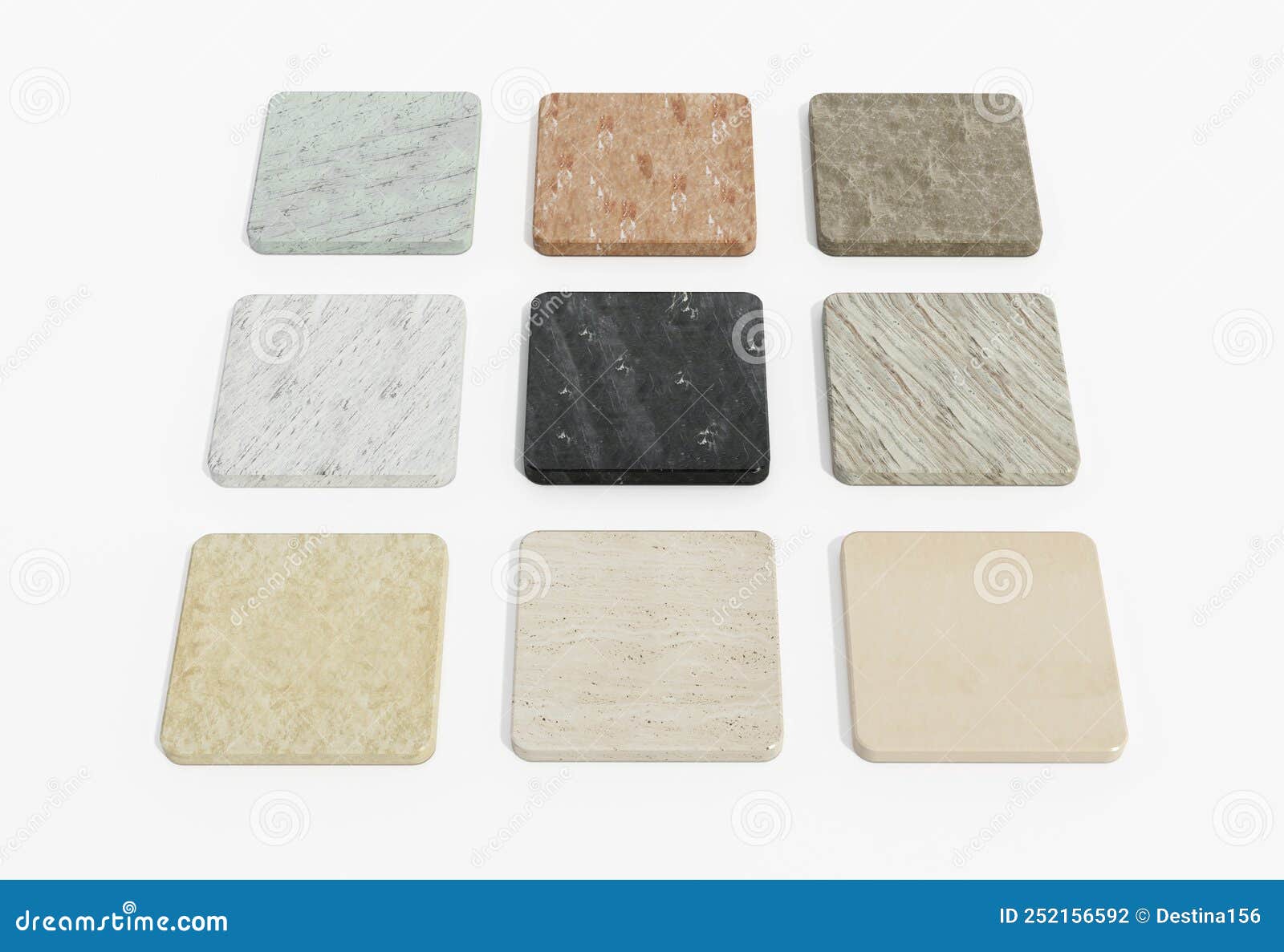 Natural Stone Samples with Various Texture Options. 3D Illustration ...