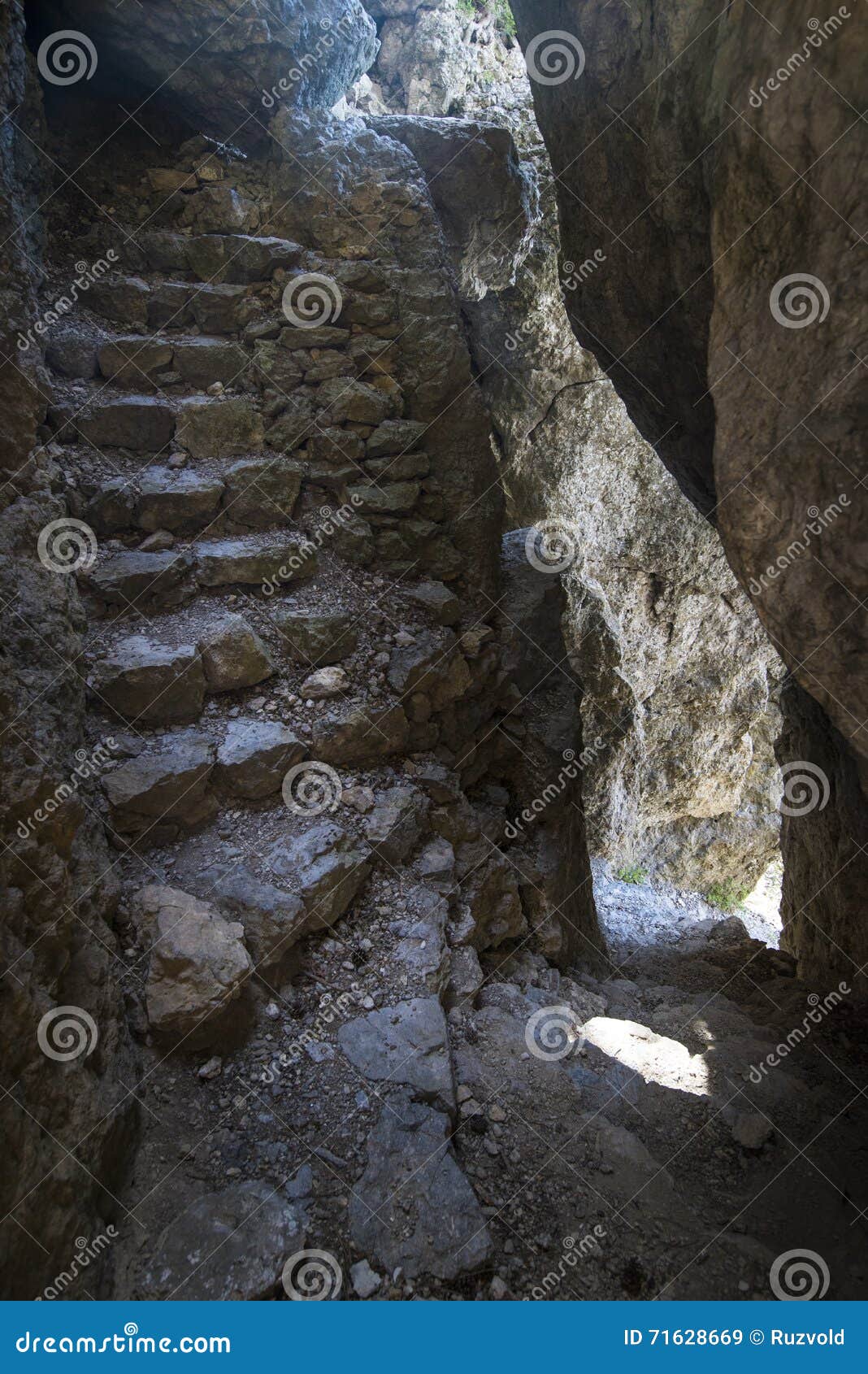 Natural Stone Steps in a Crevice Stock Image - Image of light, moss ...
