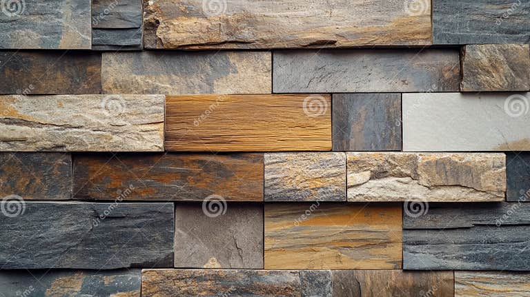 Natural Stone and Wood Wall Design Featuring Earthy Tones and Textures ...