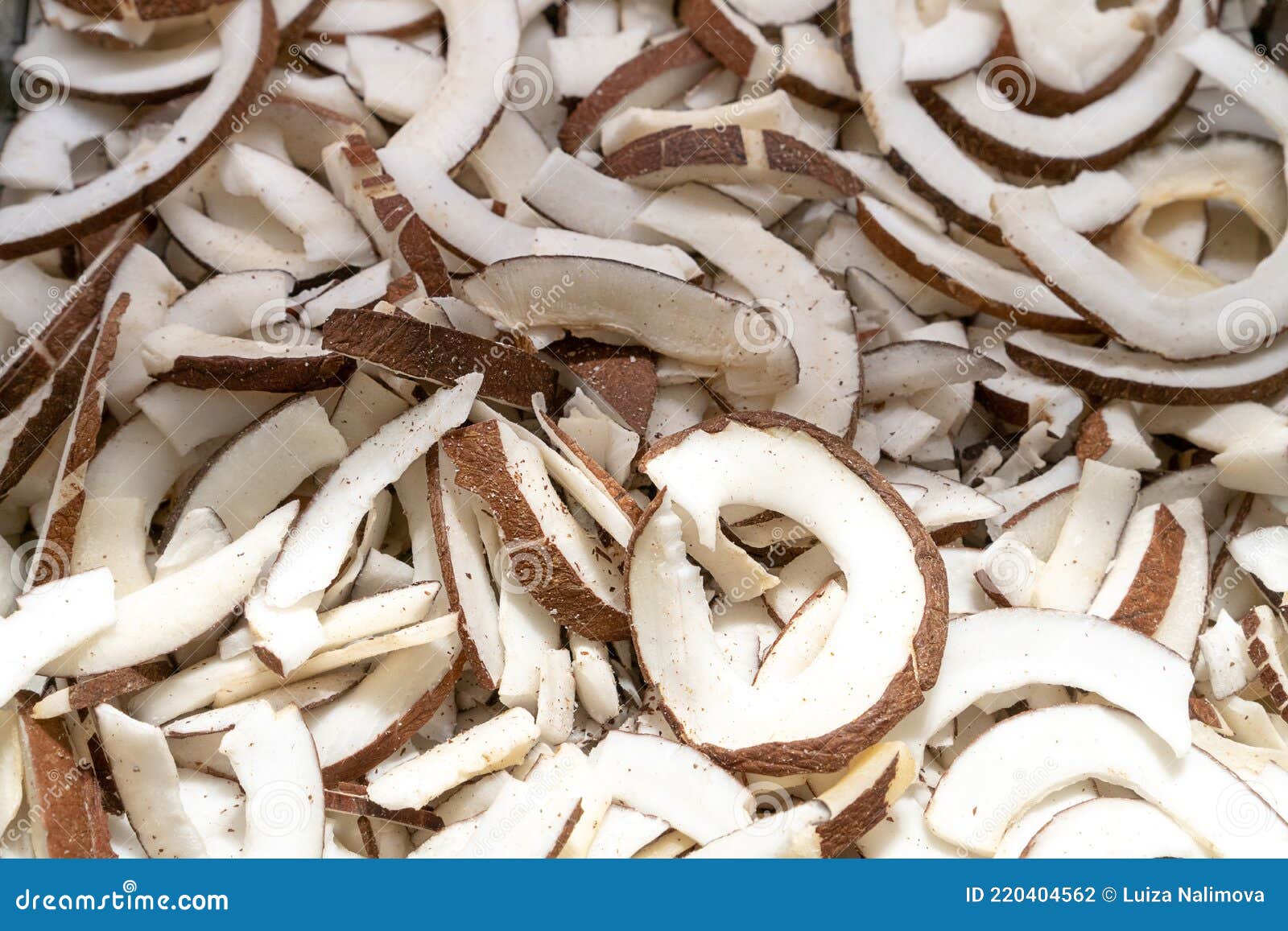Natural Thin Sliced Coconut Chips Background Texture. Top View Blur ...