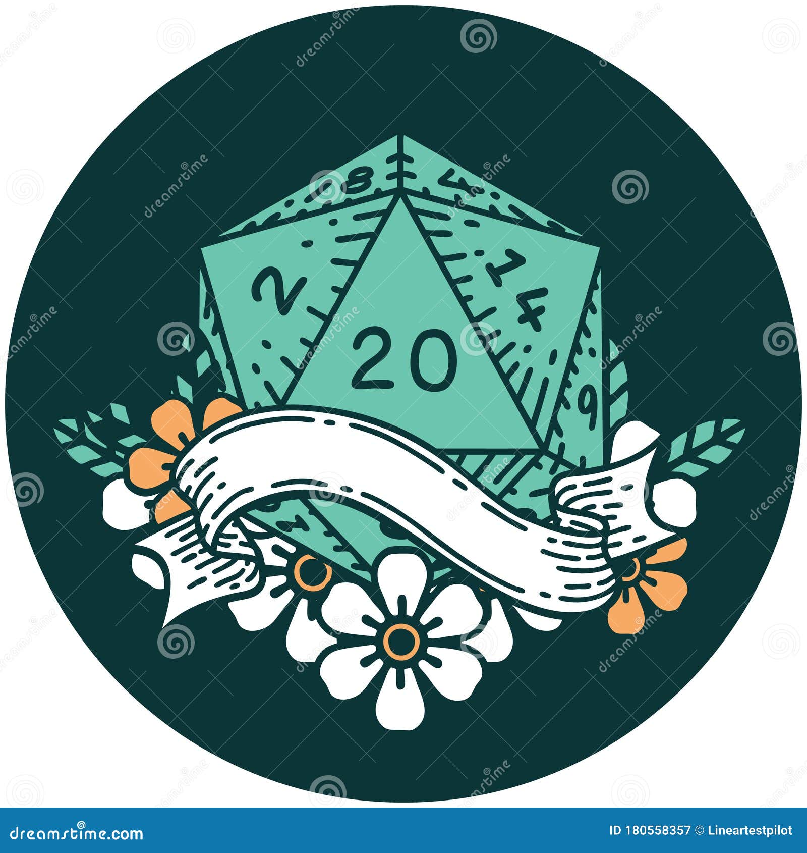 Natural Twenty D20 Dice Roll Icon Stock Vector - Illustration of ...