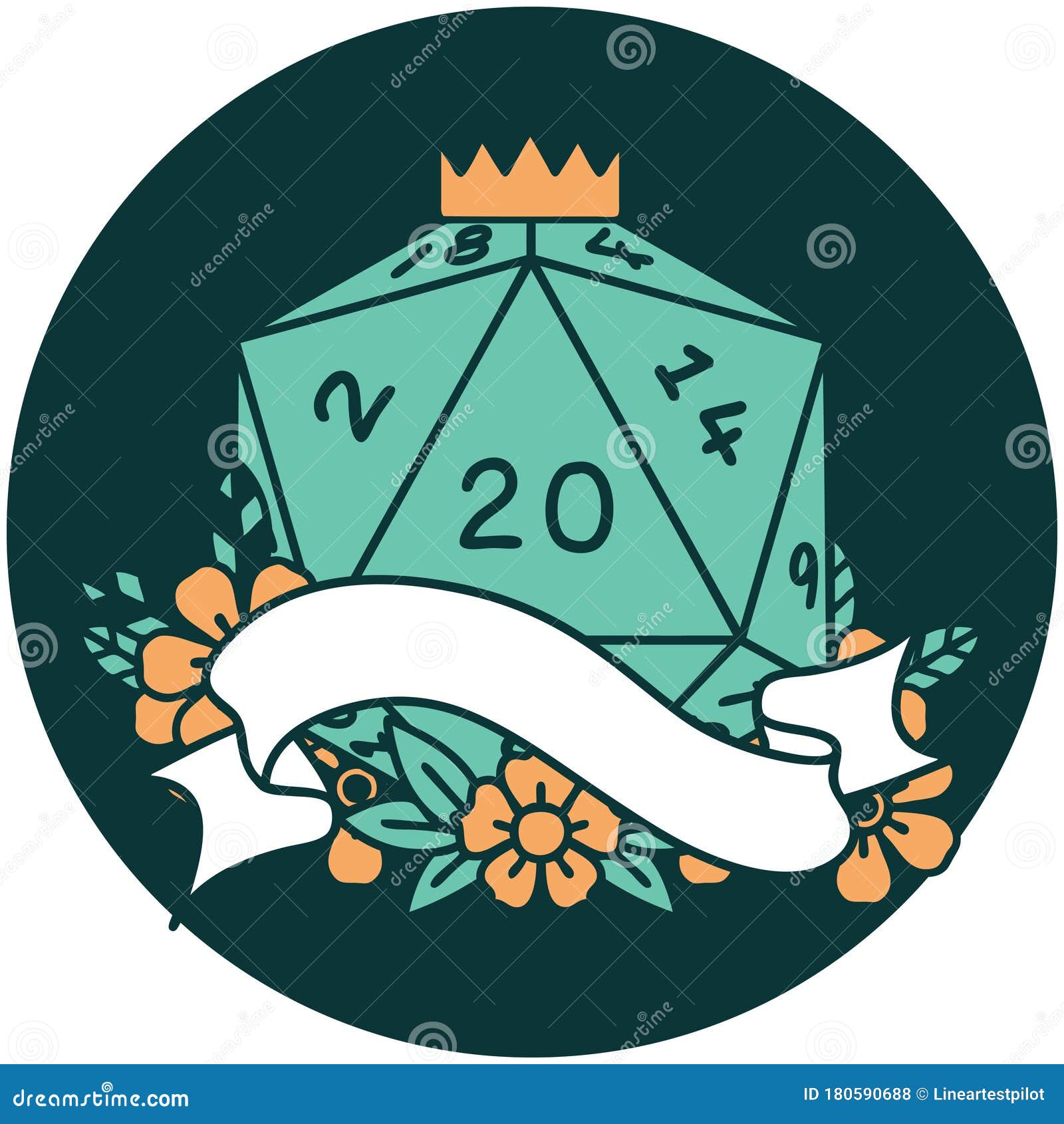 Natural Twenty D20 Dice Roll Icon Stock Vector - Illustration of ...