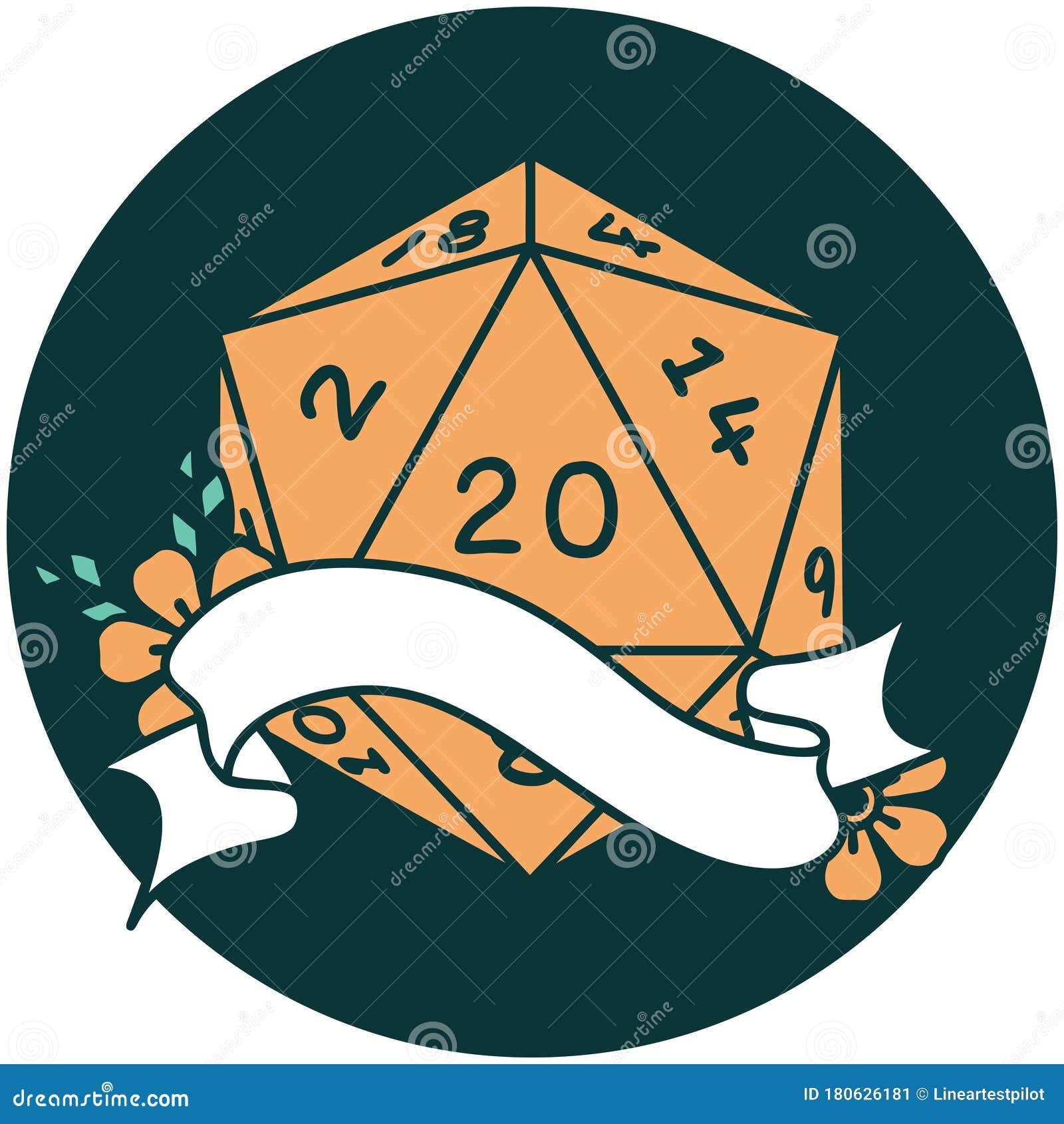 Natural Twenty D20 Dice Roll Icon Stock Vector - Illustration of ...