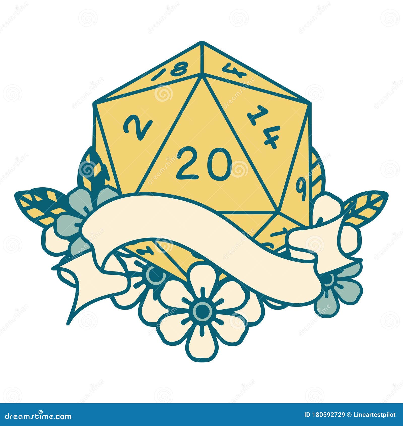 Natural Twenty D20 Dice Roll Illustration Stock Vector - Illustration ...
