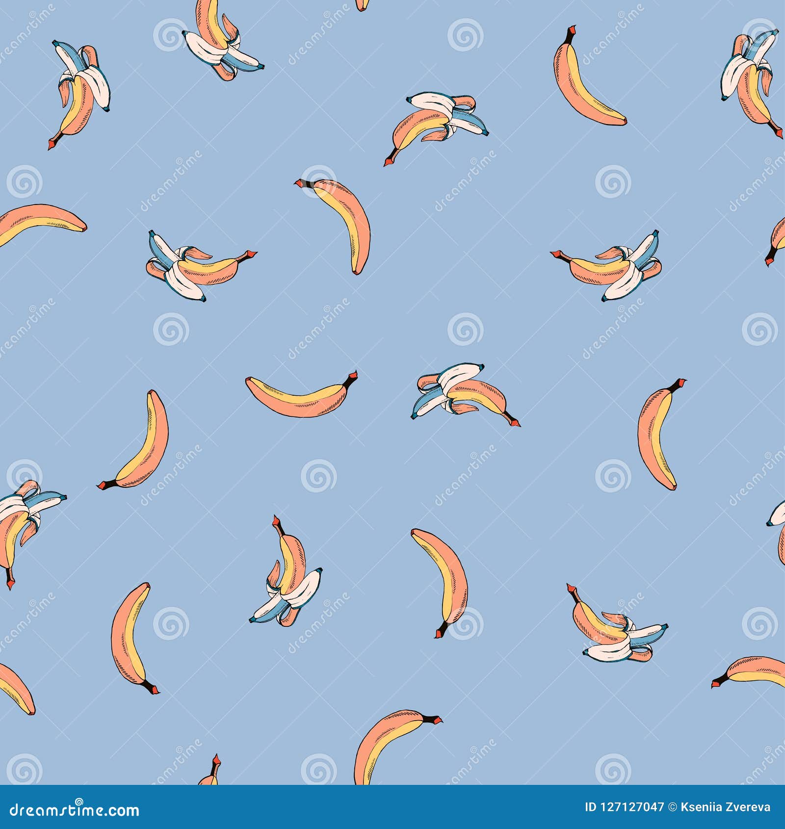 Natural Vector Coloured Bananas Blue Pattern Stock Vector ...