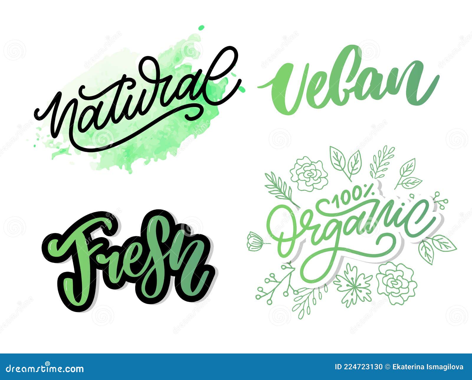 100 Natural Vector Lettering Stamp Illustration Slogan Calligraphy ...