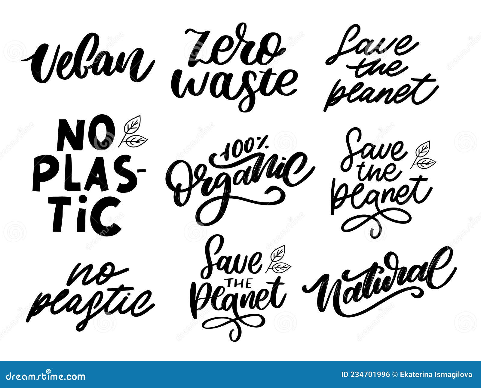 100 Natural Vector Lettering Stamp Illustration Slogan Calligraphy ...