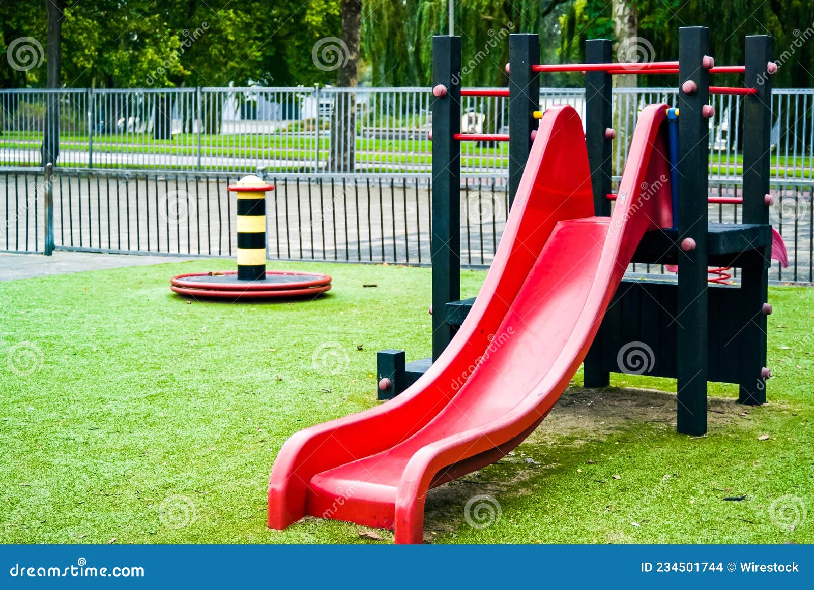 Natural View of Red Slide on the Playground Stock Photo - Image of ...