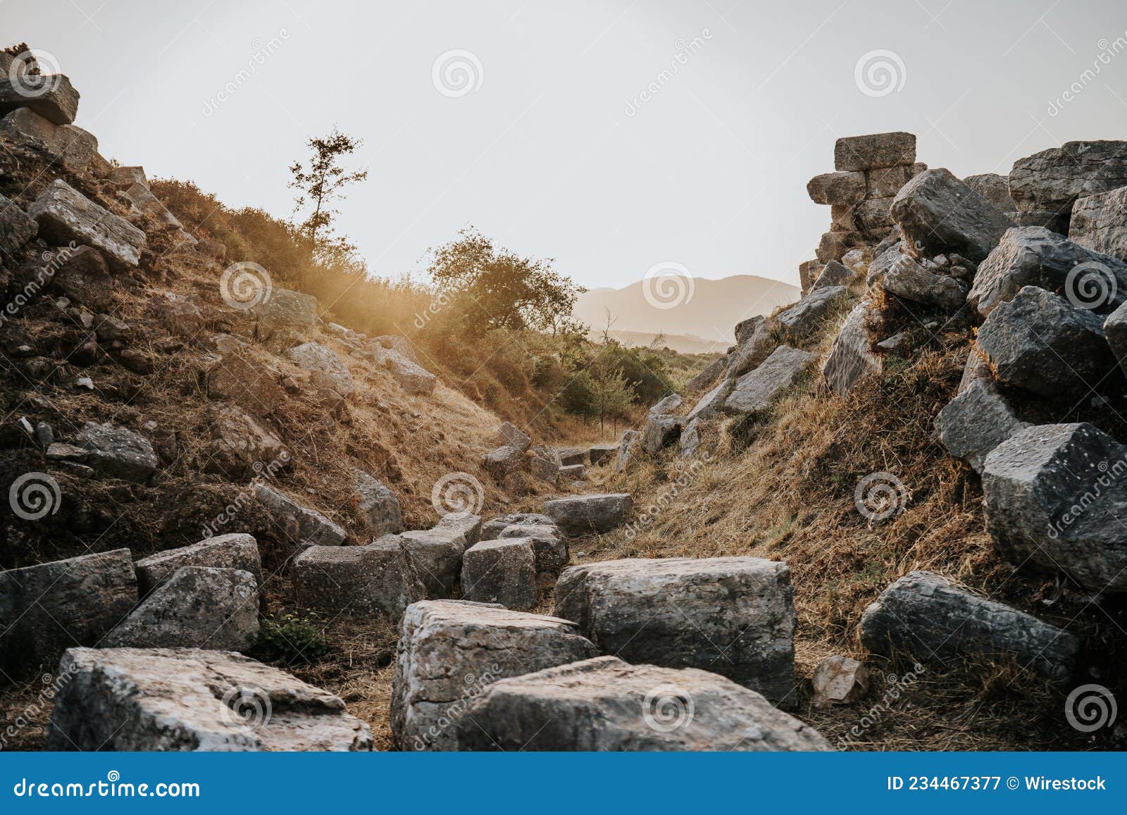 Natural View of Rocks on the Hillside Against a Bright Sunset Stock ...