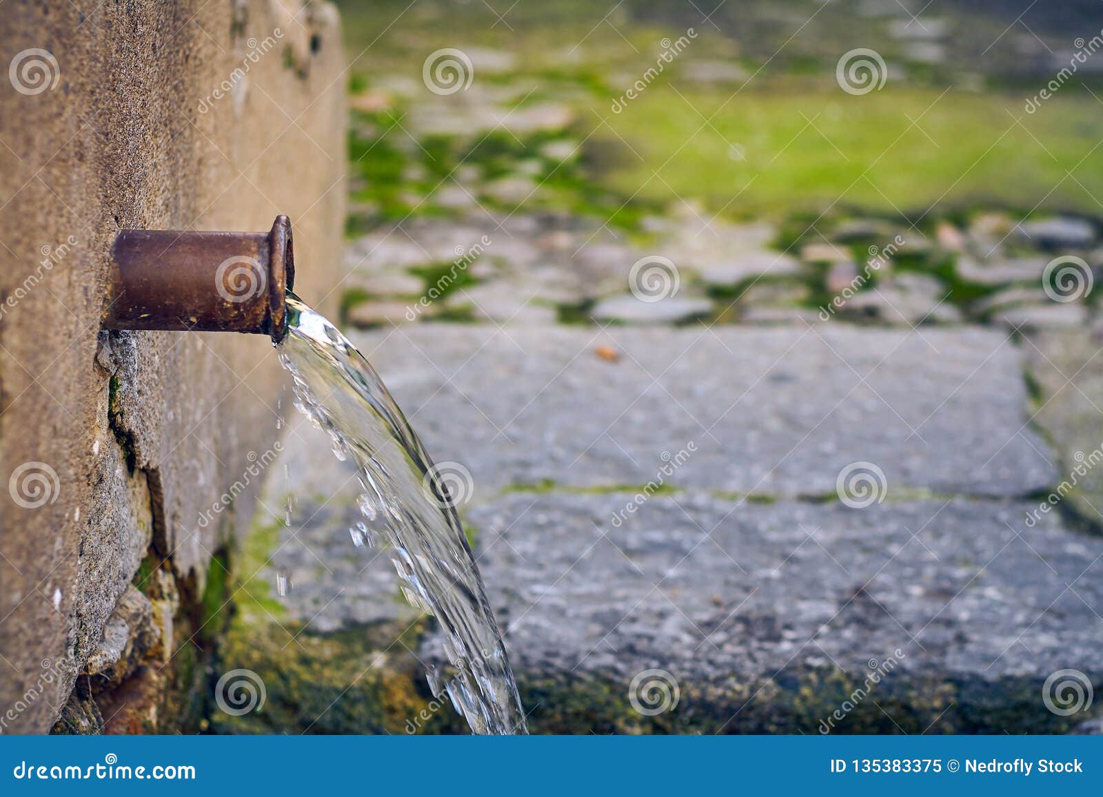 Natural Water Source with a Single Water Pipe Stock Image - Image of ...