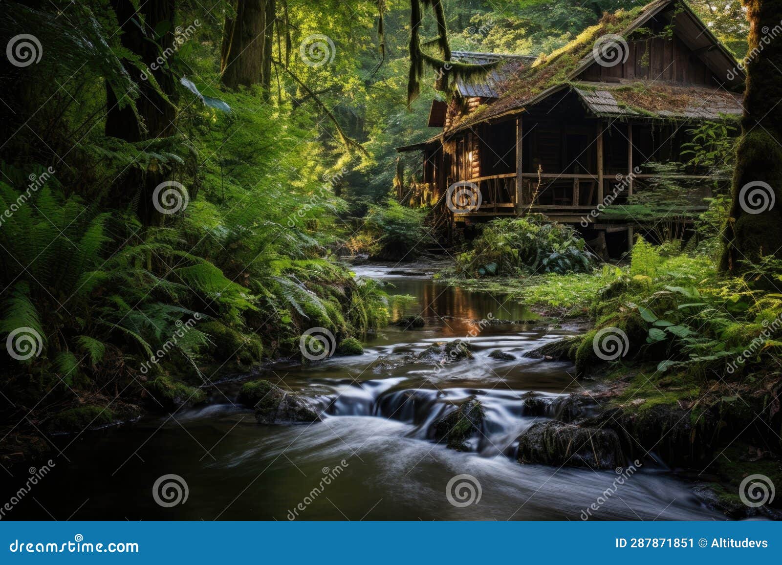 Natural Water Stream Flowing by a Cabin Stock Image - Image of ...