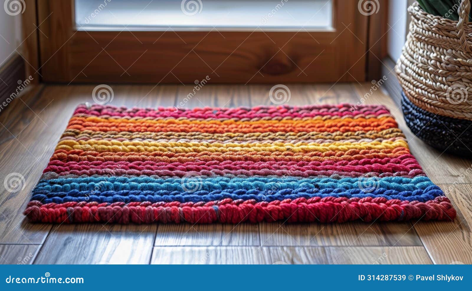 Natural Welcome Mat on Wood Floor Background Ready for Your Own Text ...