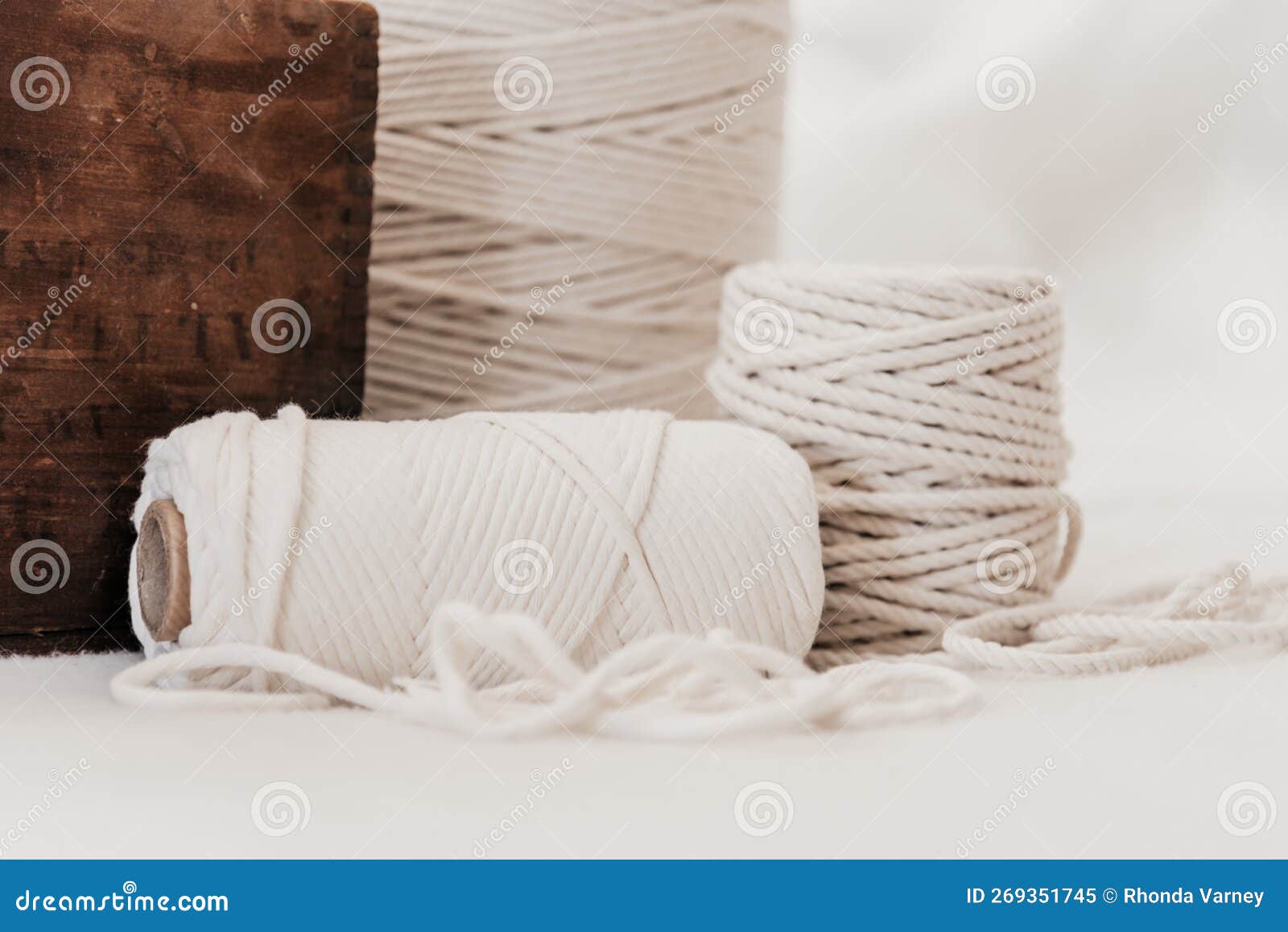 Natural White Macrame Cord on Soft White Background Stock Image - Image ...