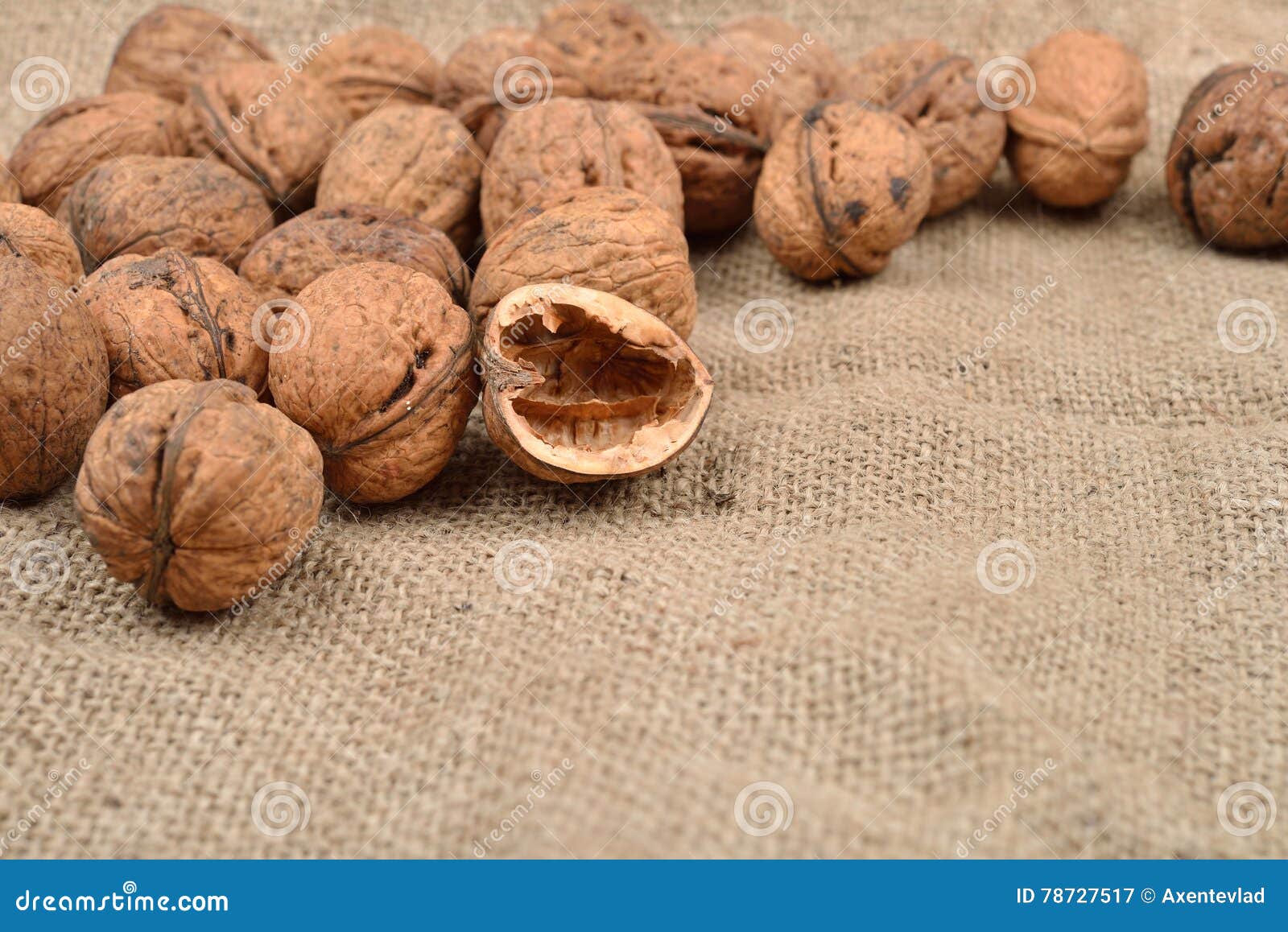 Natural, Whole Nuts and Half Empty Shell on a Jute Bag Background ...