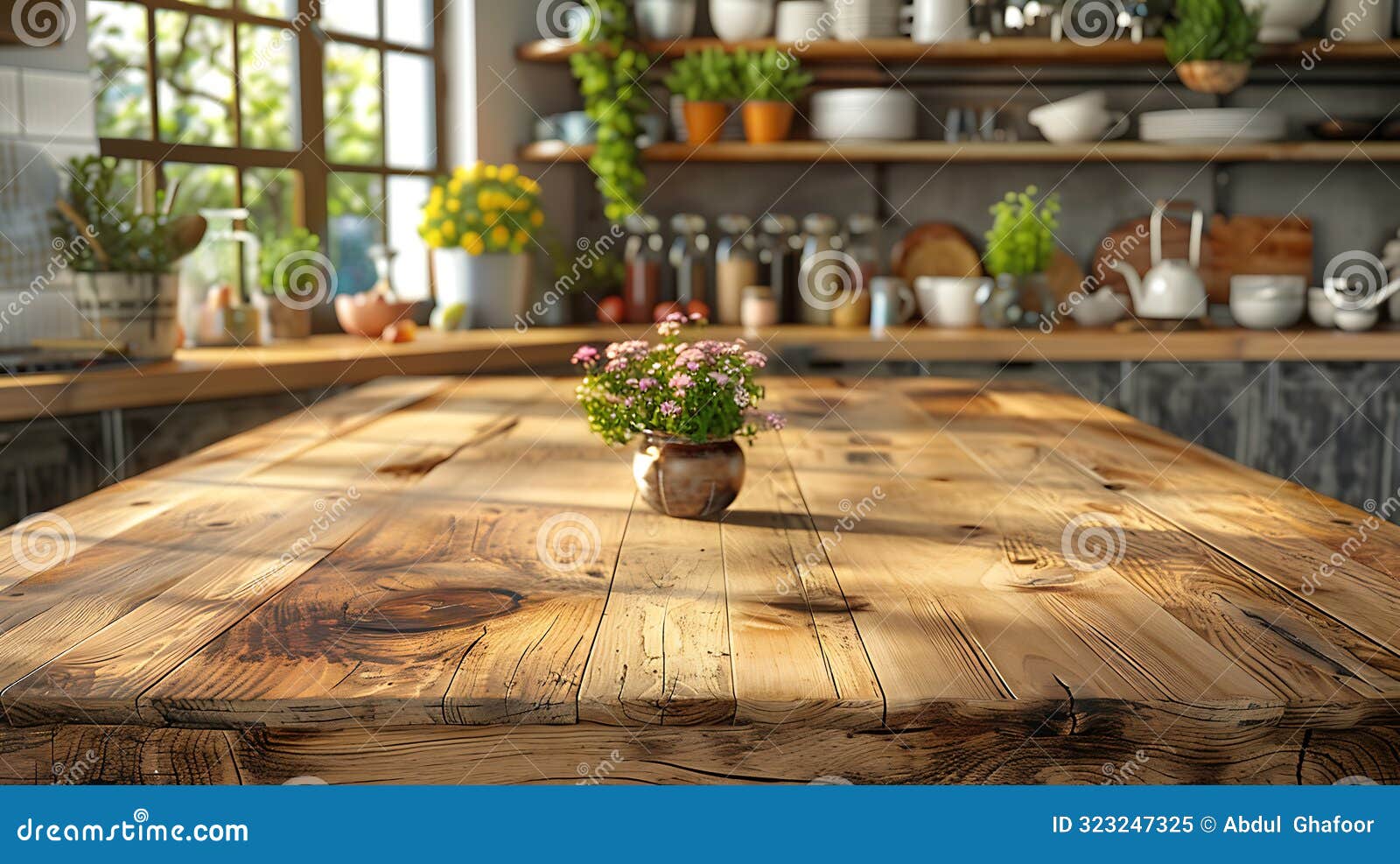 Natural Wood Table with Kitchen Background Stock Image - Image of ...