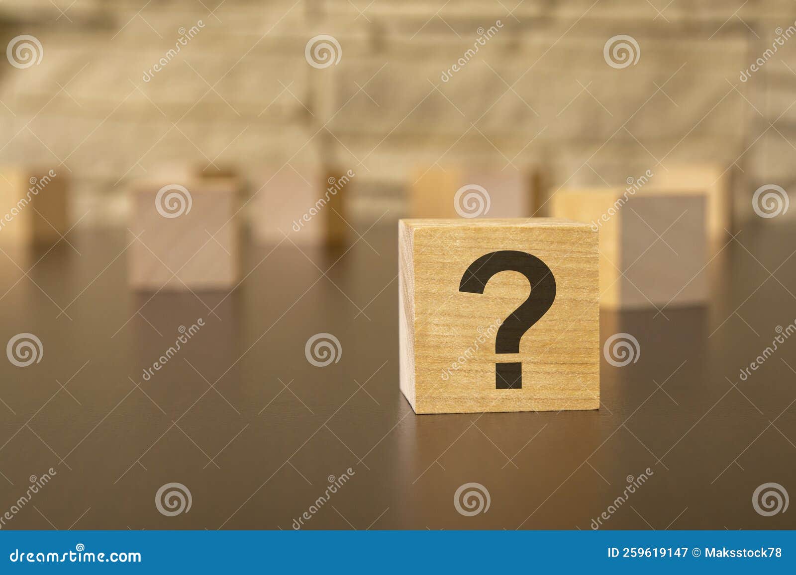 Natural Wooden Cube with Question Marks, Black Background Stock Image ...