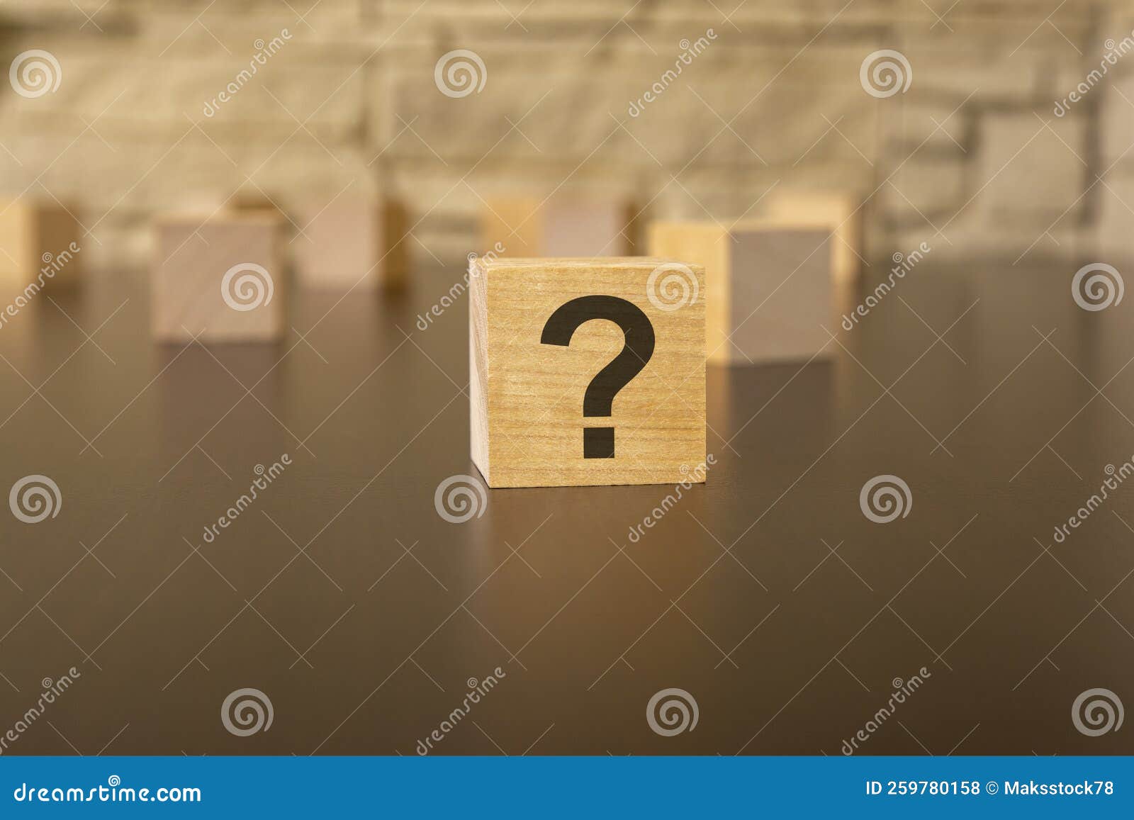 Natural Wooden Cube with Question Marks, Grey Background Stock Photo ...