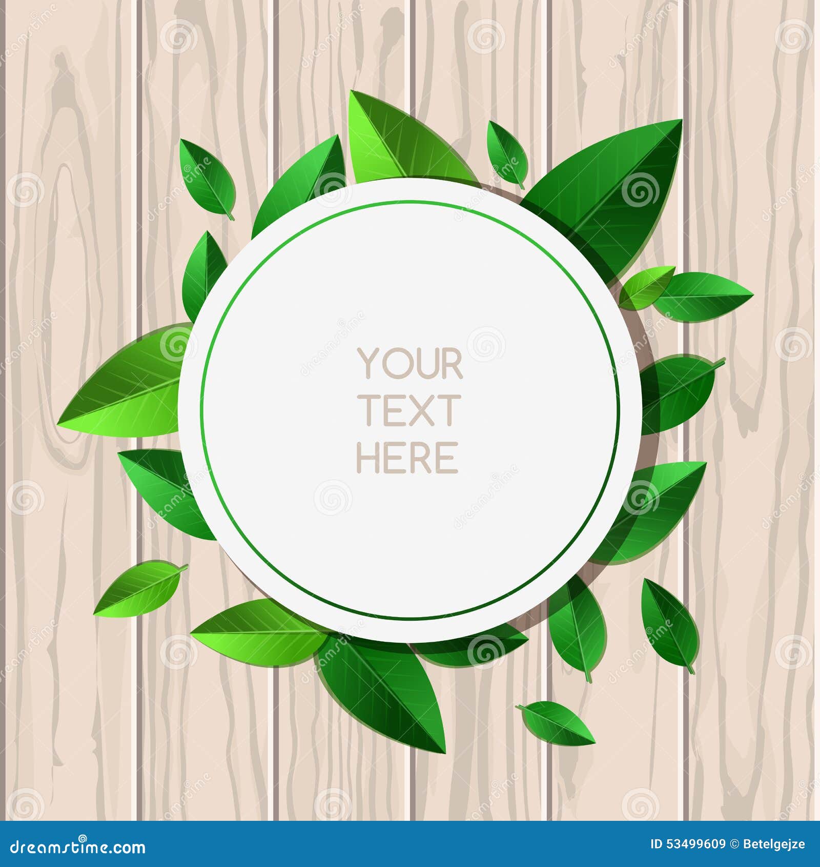 Natural Wooden Texture Background and Round Green Leaf Frame Wit Stock ...