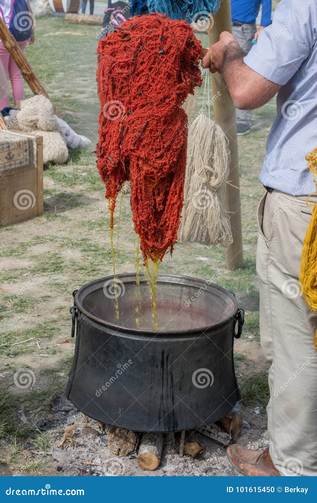 Natural Wool Thread Dyeing in Pots Stock Photo - Image of handmade ...