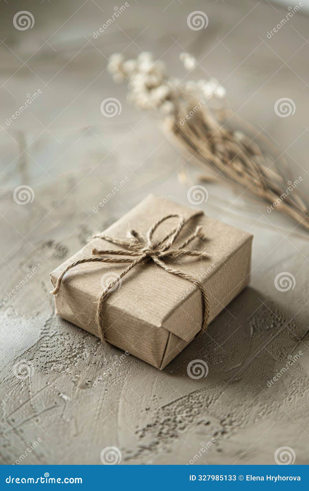 Natural Wrapped Gift Box with String Bow on Textured Table Concept Eco ...