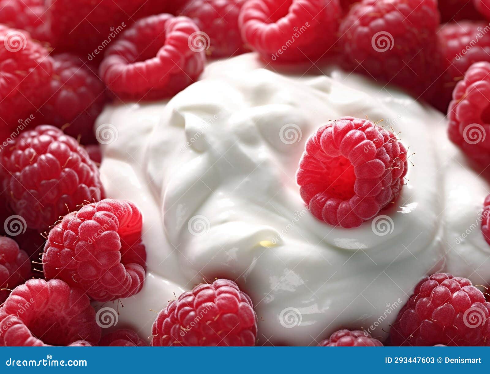 Natural Yogurt with Fresh Raw Raspberries.Macro.AI Generative Stock ...