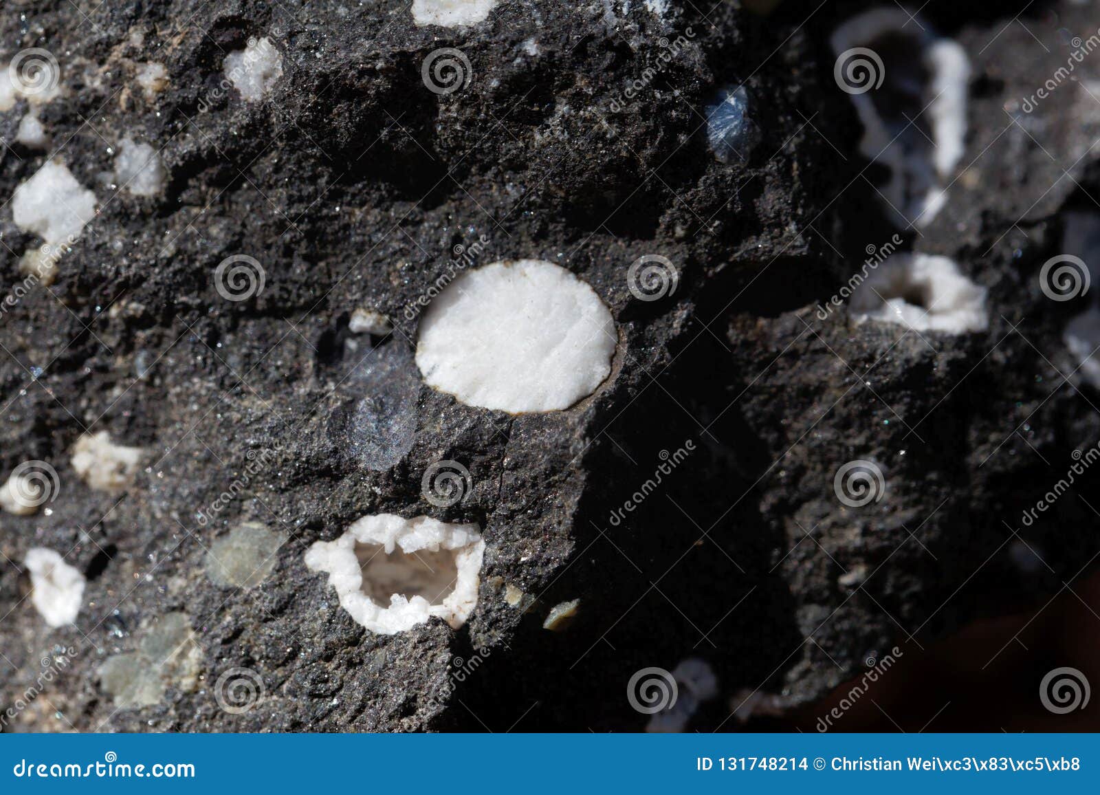 Zeolite Minerals in a Black Basalt Rock Stock Photo - Image of ...