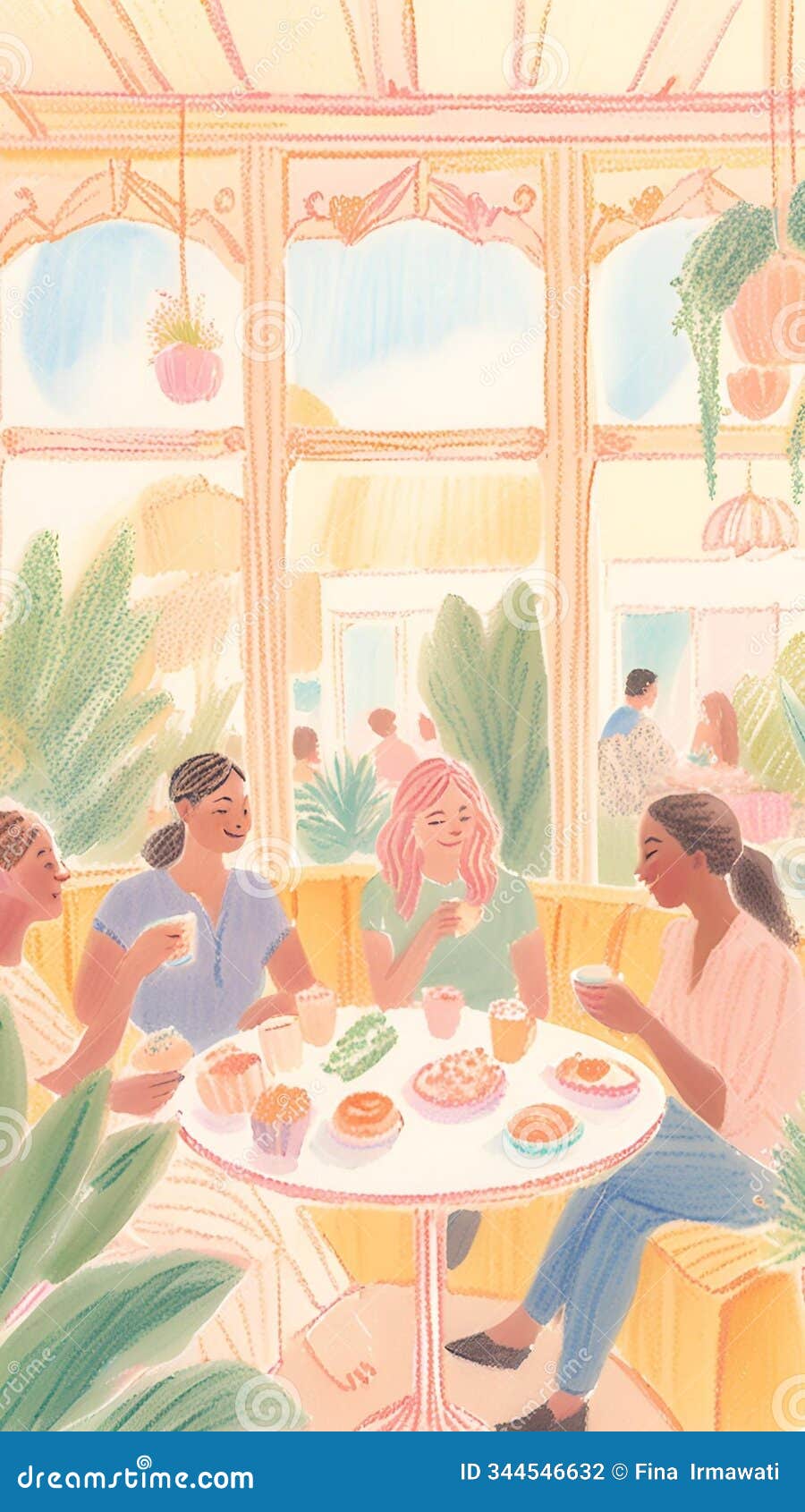 Hand Drawn Aesthetic Cafe Using Colored Pencils Stock Illustration ...