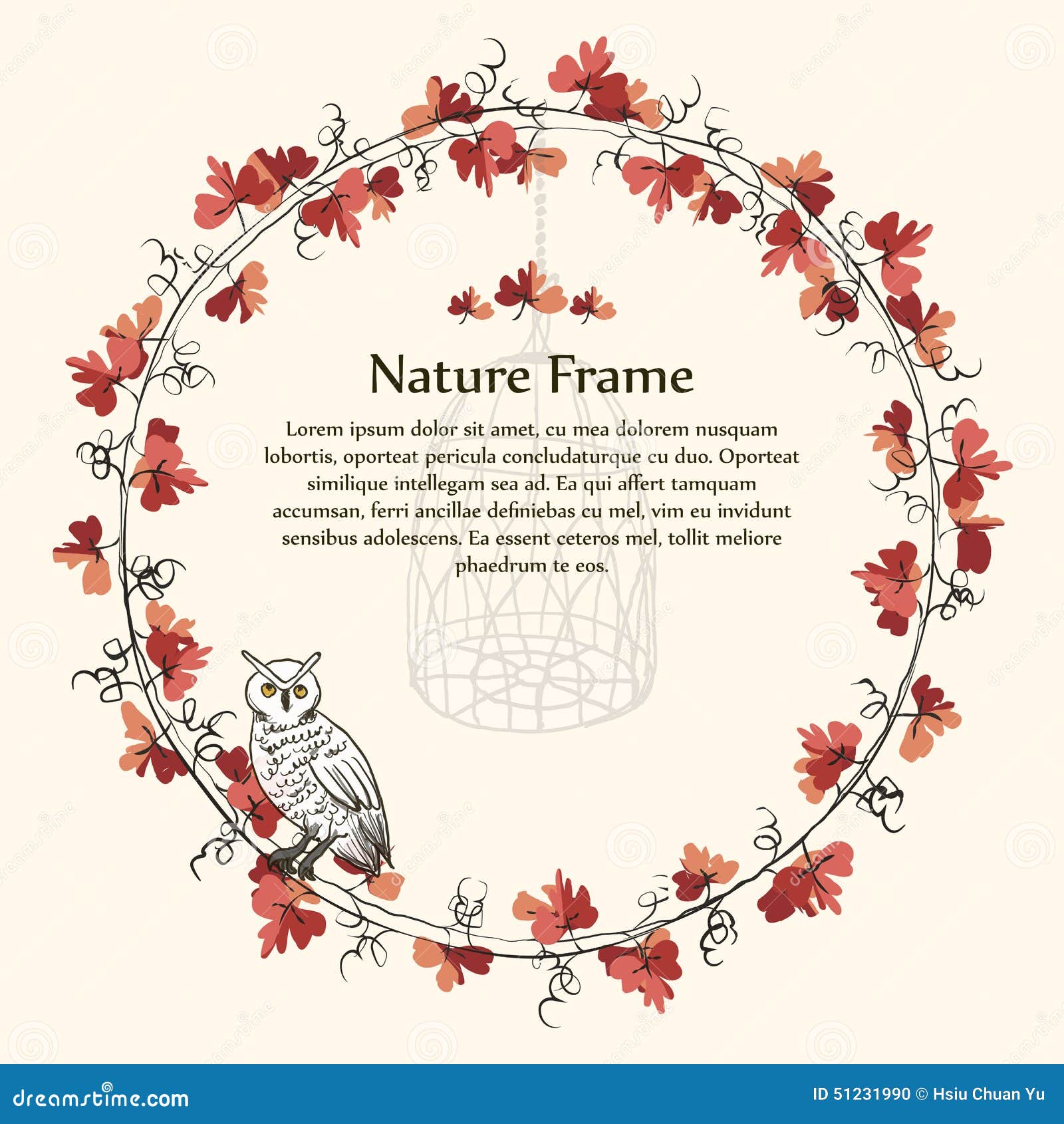 Nature Autumn Brown Leaf Vine Frame and Owl. Stock Vector ...