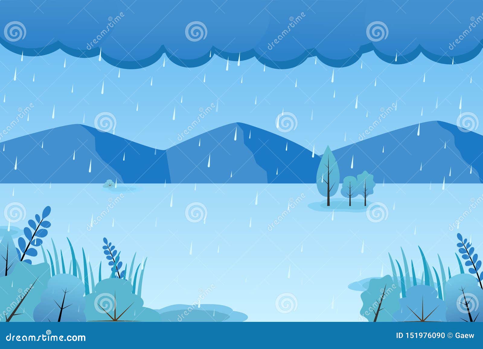 Nature Backdrop. Rainy Season at Forest Stock Vector - Illustration of ...