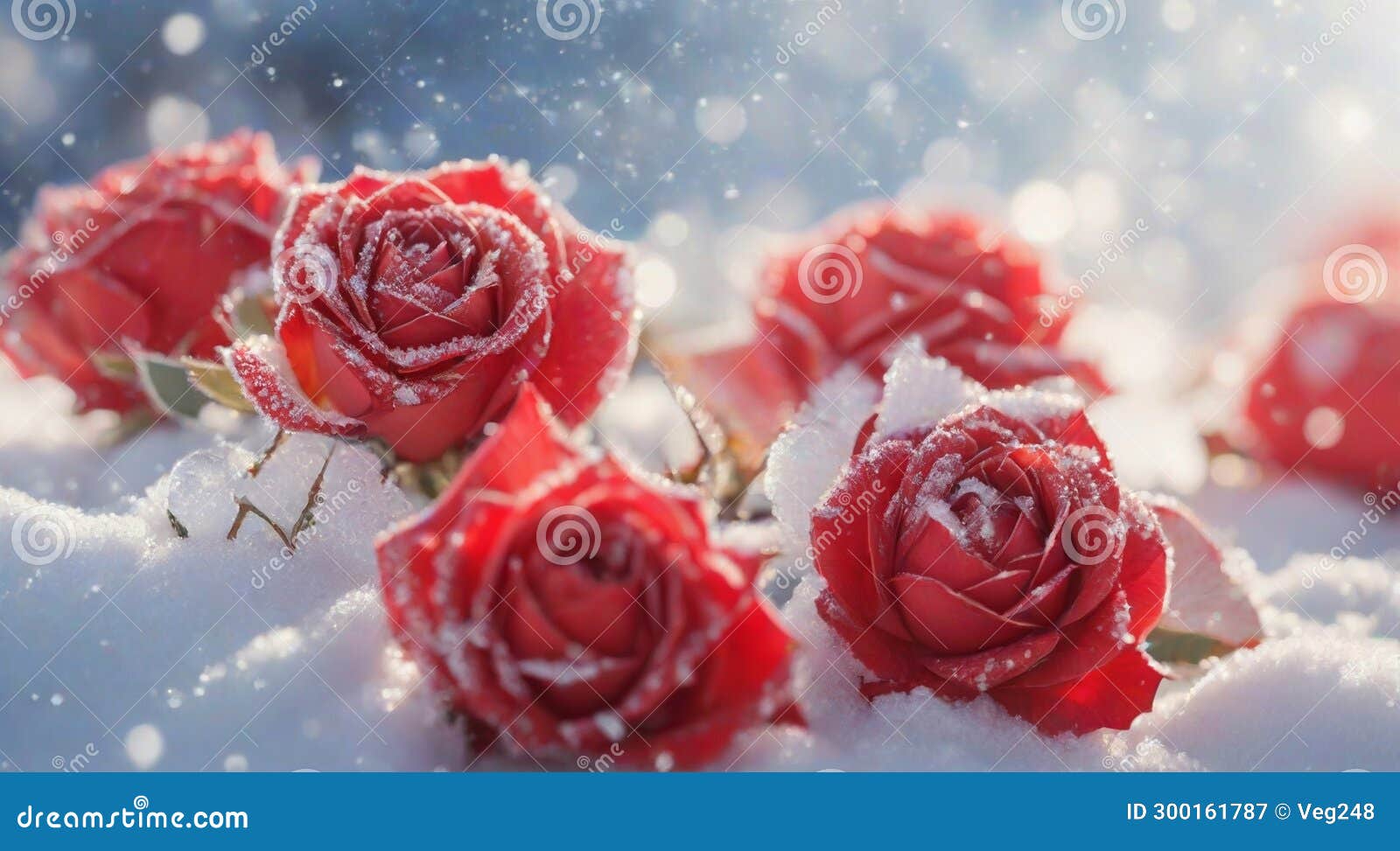 Nature Background: Red Roses in Snow.AI Illustrazione di Stock ...
