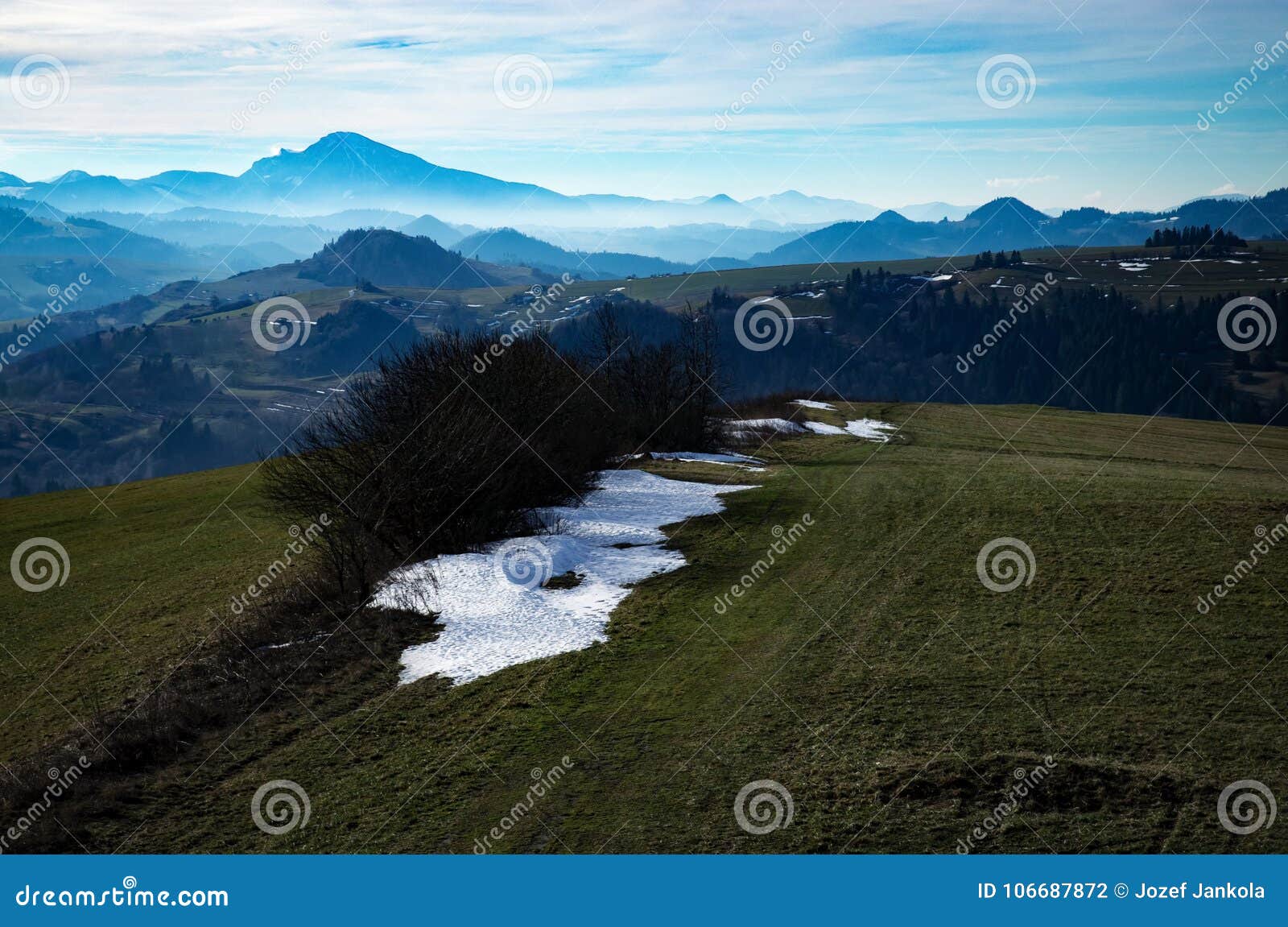 Spring landscapein snow stock photo. Image of sunlight - 106687872
