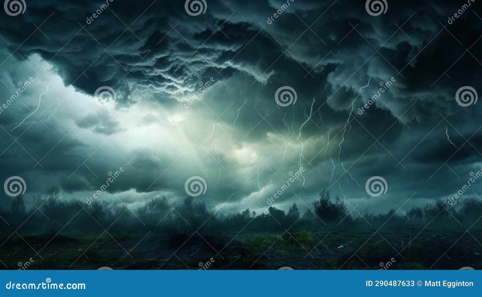 Nature Background - a Storm Approaching a Tree-filled Field Stock ...
