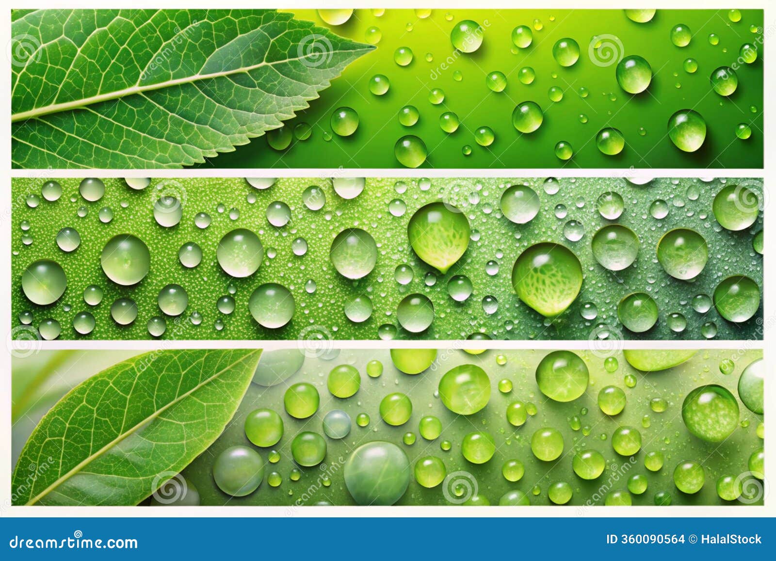 Nature Banners with Raindrops on Green Leaves Stock Illustration ...