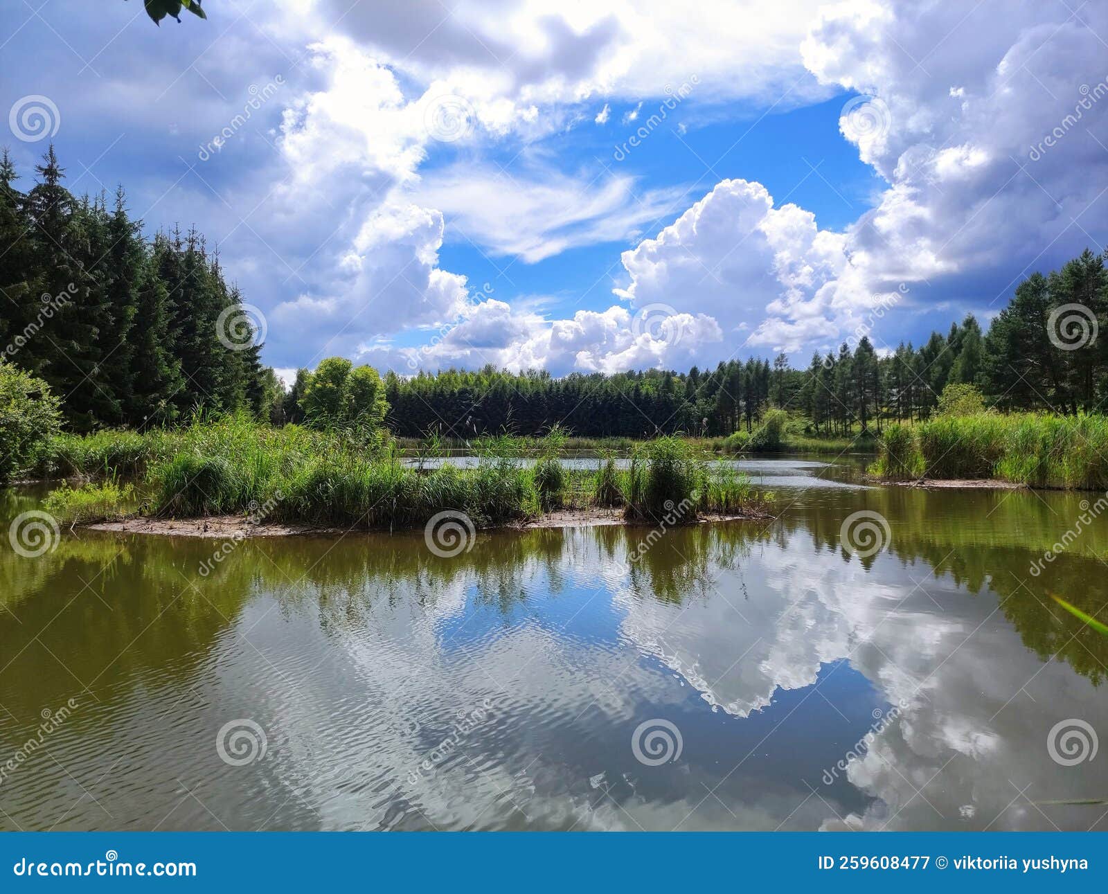 Nature Blue Sky Clouds Water Reflection in the Water Stock Image ...