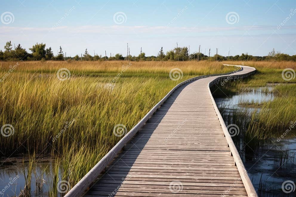 Nature Boardwalk Extending Over a Marshland Stock Photo - Image of ...
