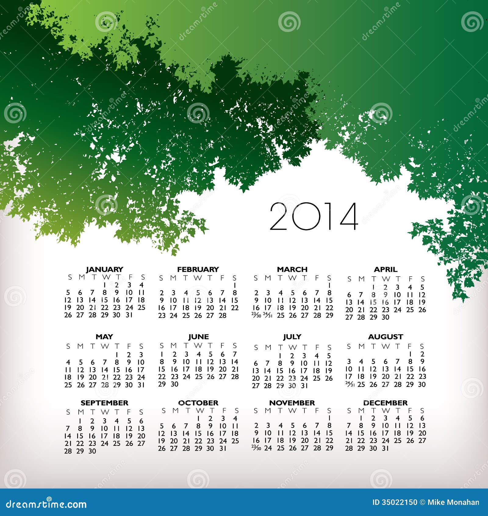 2014 nature calendar stock vector. Illustration of decorative - 35022150