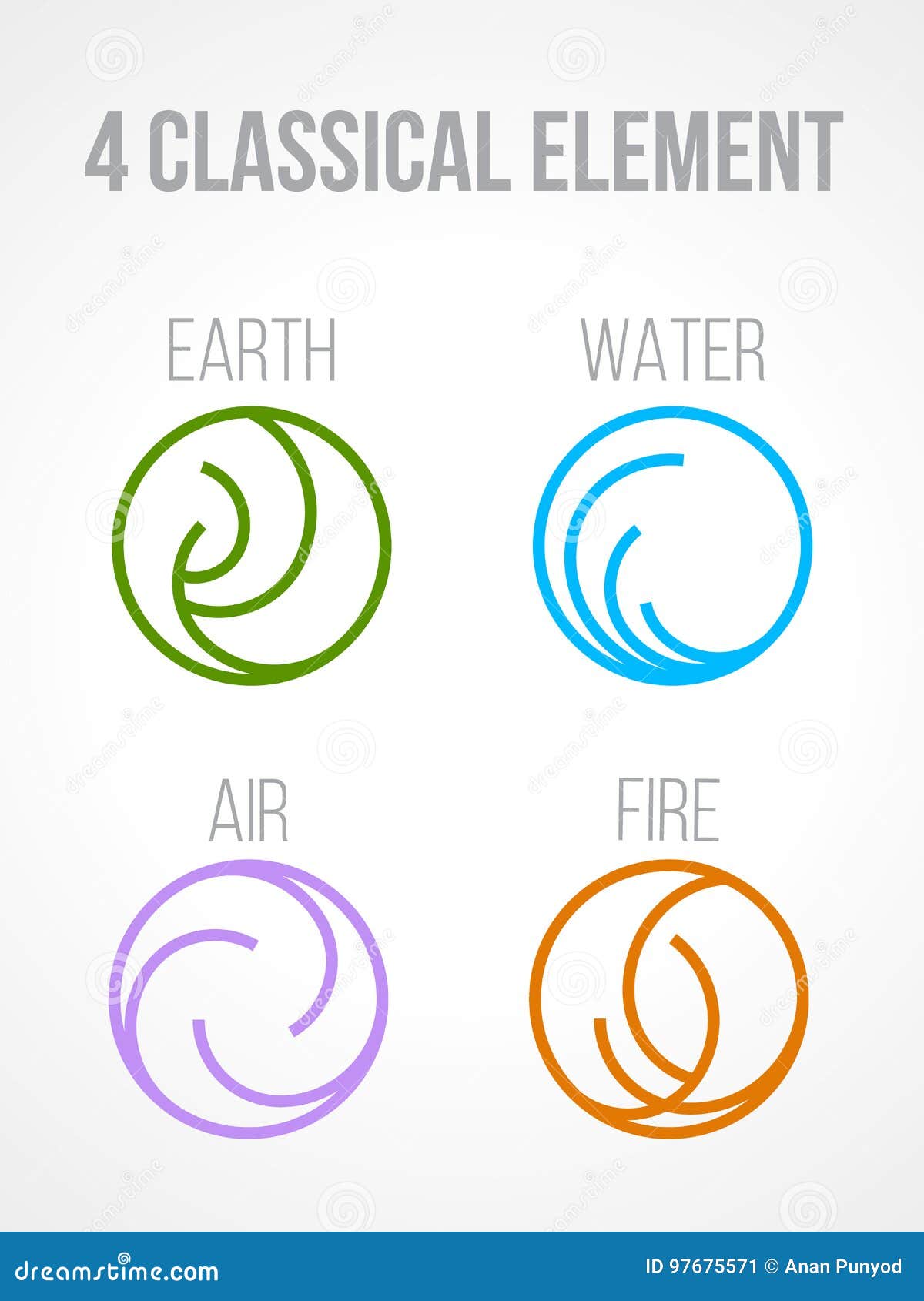 Nature 4 Classical Elements in Circle Line Border Abstract Icon Sign ...