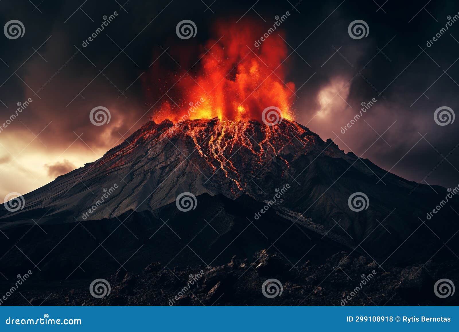 Landscape View of Erupting Volcano Mountain Stock Illustration ...