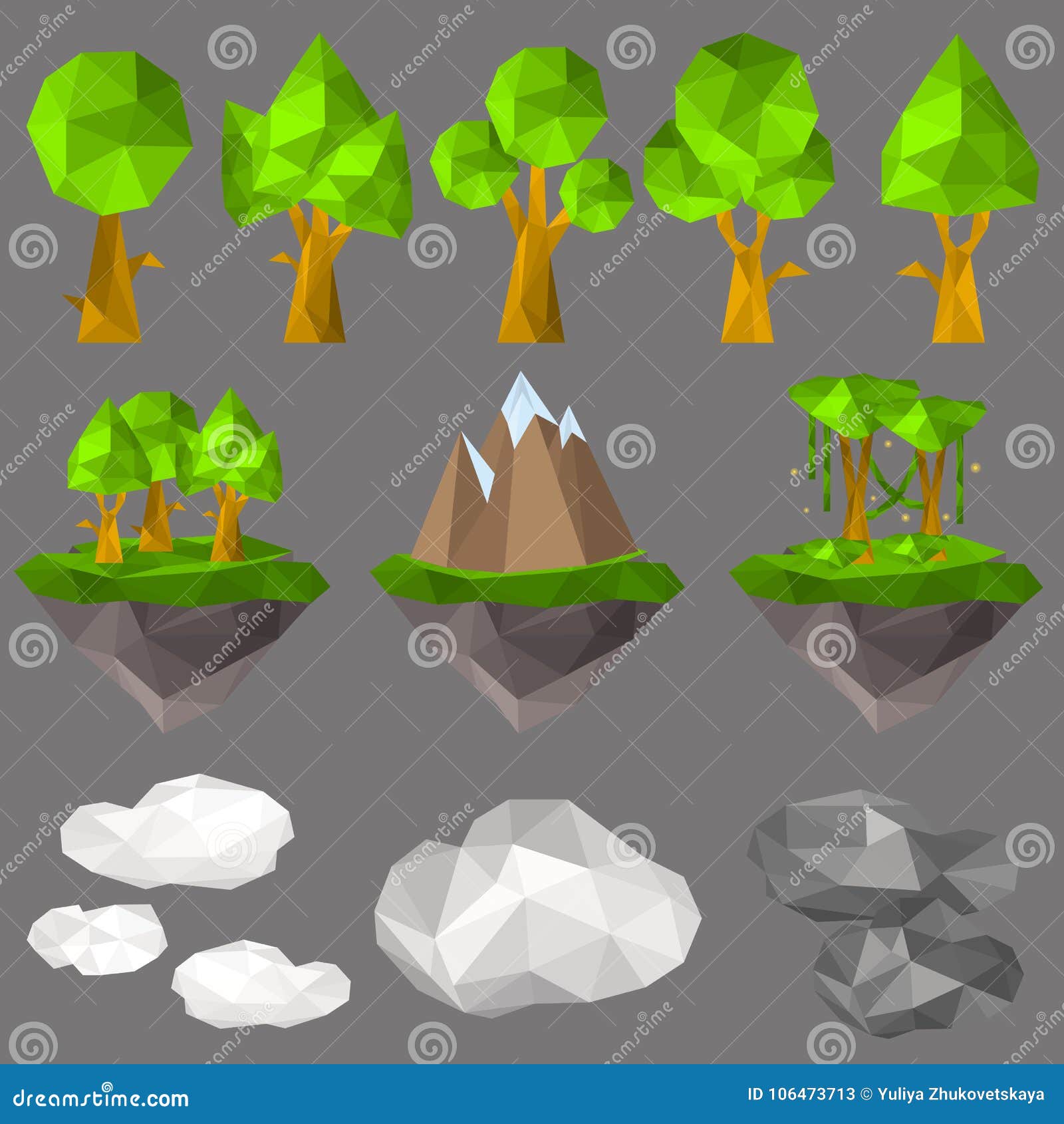 Nature Elements in Polygon Style Color Icons Set on Black Background ...