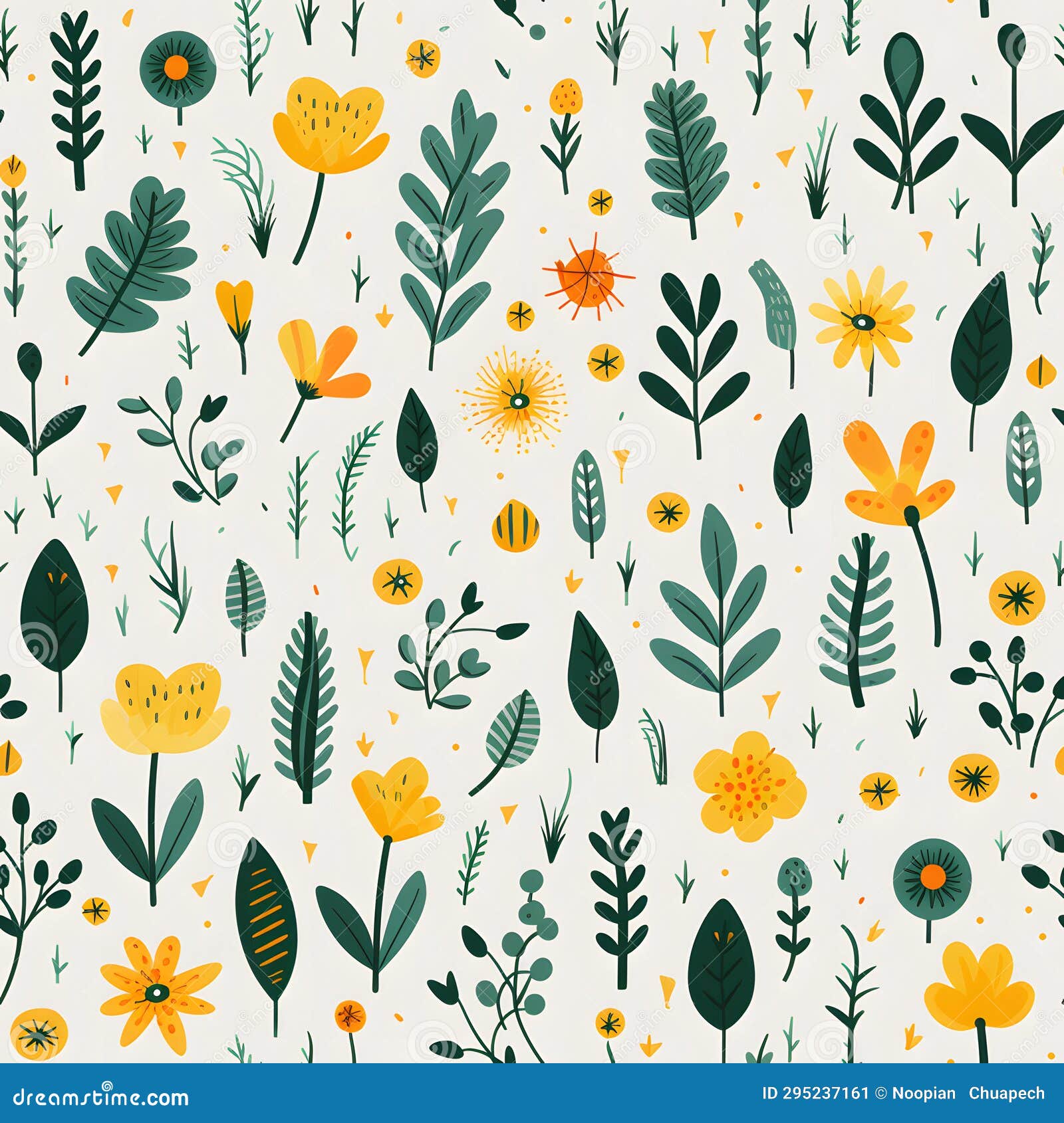Nature Elements Seamless Pattern. Leaves, Pollen, Stem. Flat Design by ...