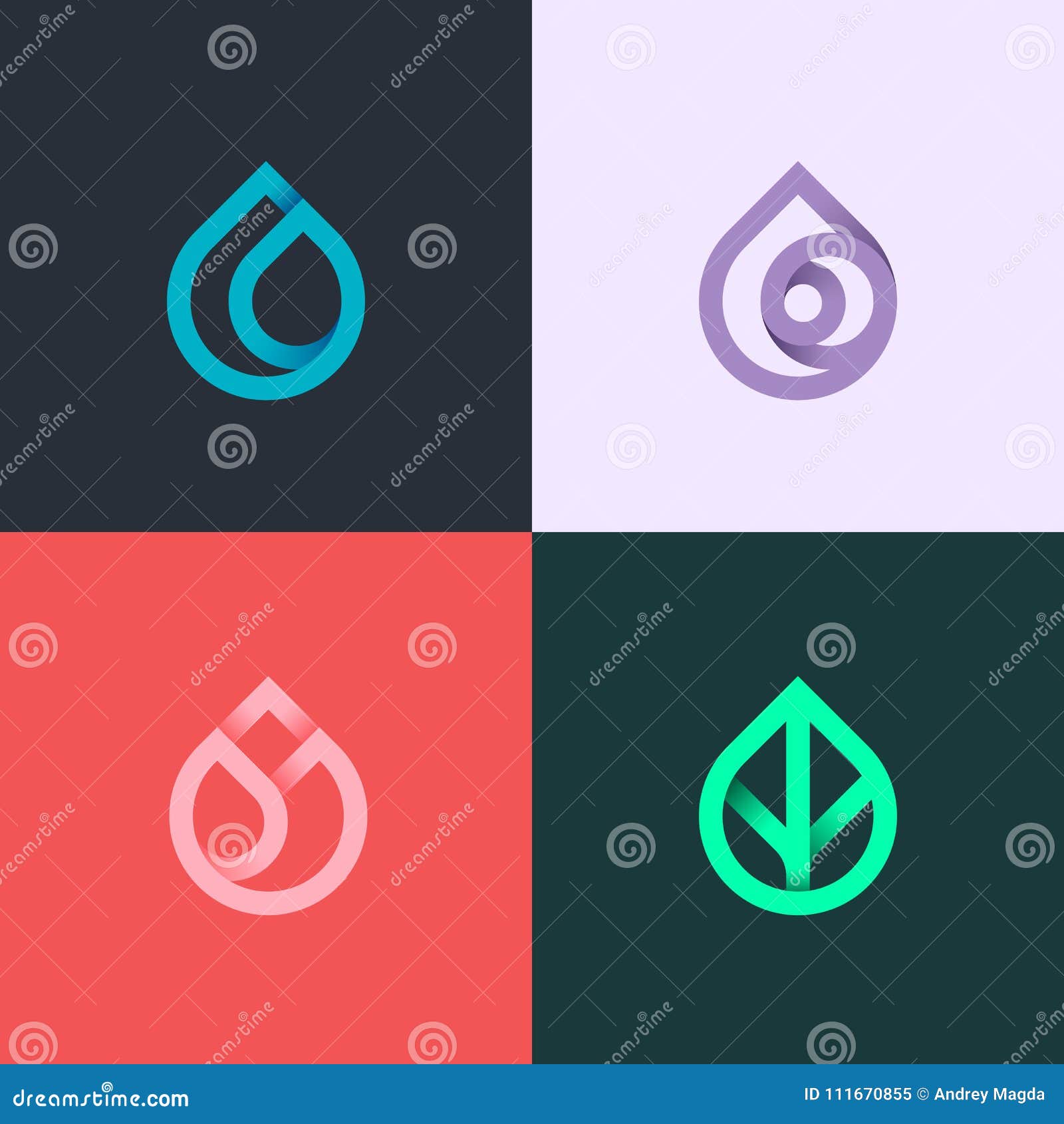 Nature Elements. Water, Fire, Earth, Air. Gradient Logo On Dark ...