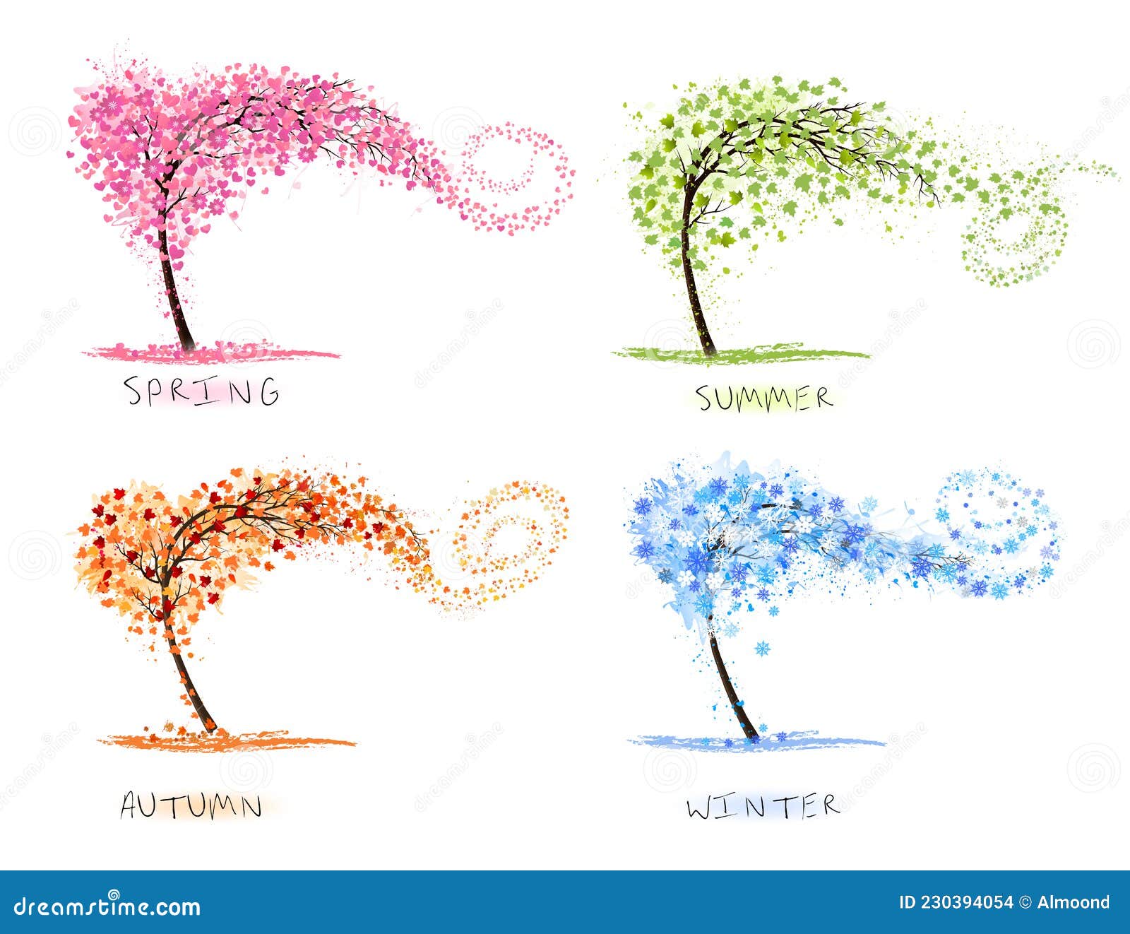 Nature Four Stylized Trees Representing Different Seasons Stock Vector ...