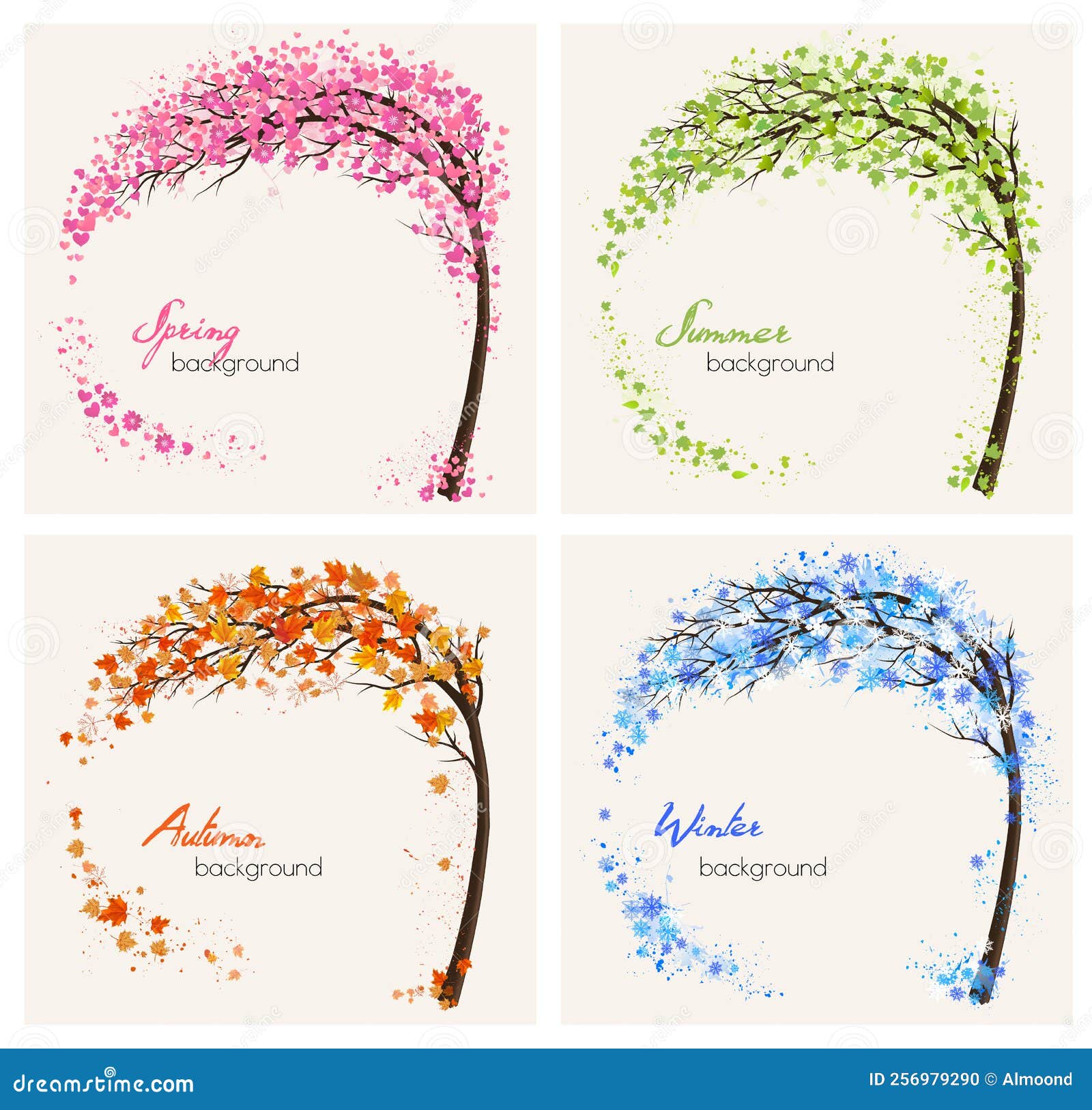 Nature Four Stylized Trees Representing Different Seasons Spring ...