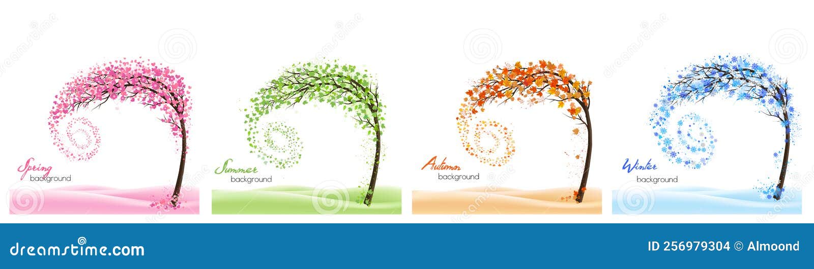 Nature Four Stylized Trees Representing Different Seasons Spring ...