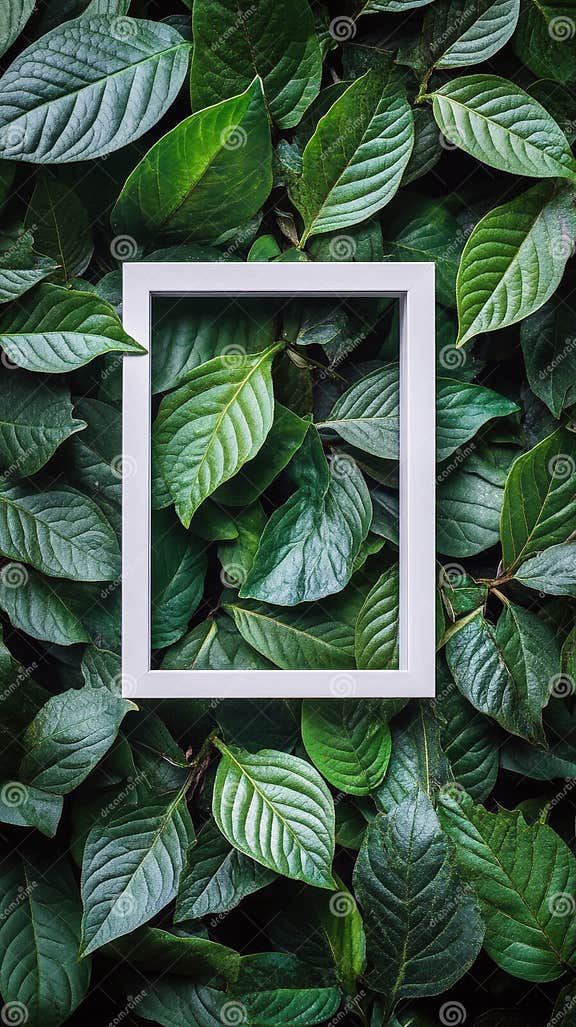 Nature Framed with Vibrant Green Leaves Surrounding a White Rectangular ...