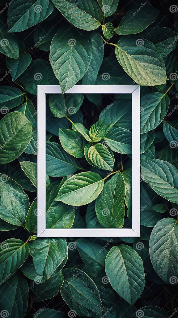 Nature Framed with Vibrant Green Leaves Surrounding a White Rectangular ...