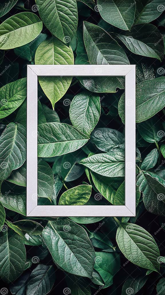 Nature Framed with Vibrant Green Leaves Surrounding a White Rectangular ...