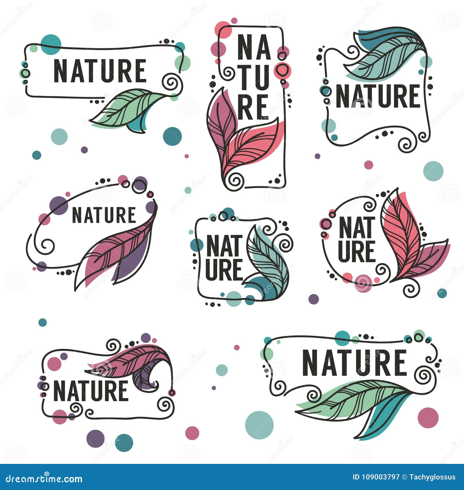 Nature Frames Vector Collection of Doodle Flowers Emblems and L Stock ...